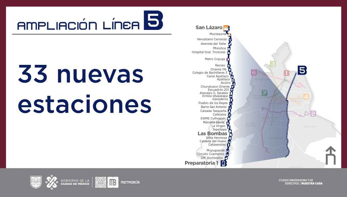 Lista, primera etapa de ampliación de Línea 5 del Metrobús - Centro Urbano